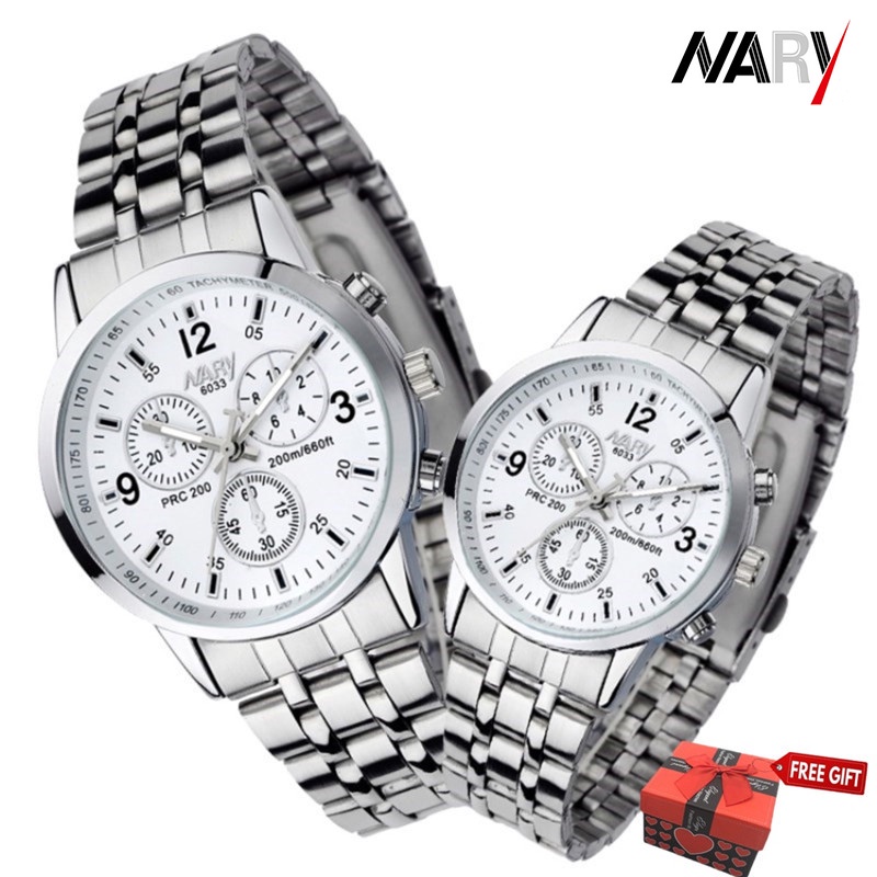 NARY Brand Original Couple Watch Stainless Steel Leather Waterproof Lovers Classic Quartz Watch ...