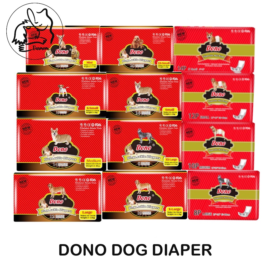 Dono Dog Diaper Female or Male Wraps - Mini, XXS, XS Xsmall, Small ...
