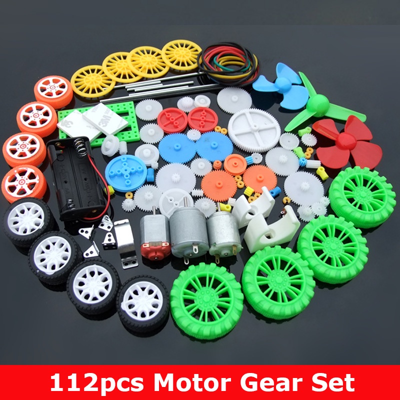 112Pcs DC Motor Kit Electric Mini Motor & Plastic Gears Bracket Shaft ...