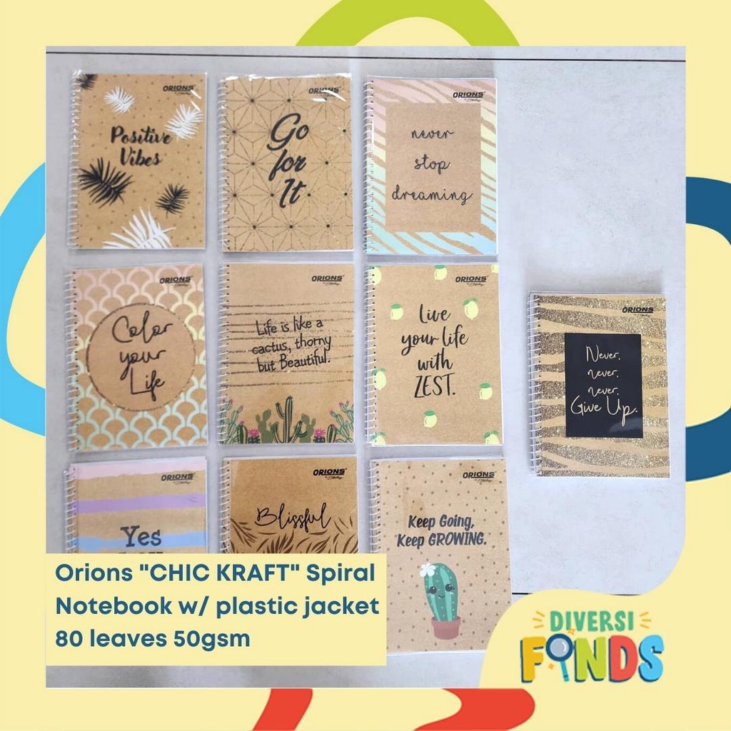 Orions CHIC KRAFT Spiral Notebook W/Plastic Jacket 80lvs- Set of 3, 6 ...