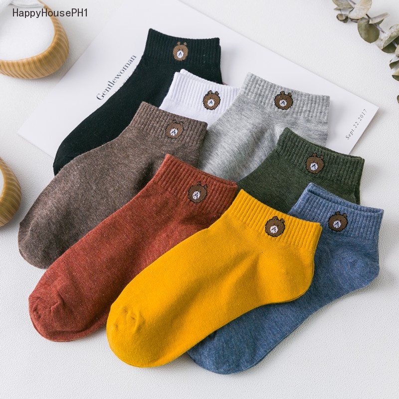 Korean Bear Candy Color Socks Unisex Iconic Ankle Socks Cartoon Cotton ...