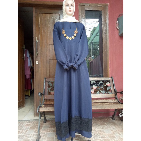 HITAM Muslim dress salsa Robe Plain Elegant Models Of Lace muslim ...