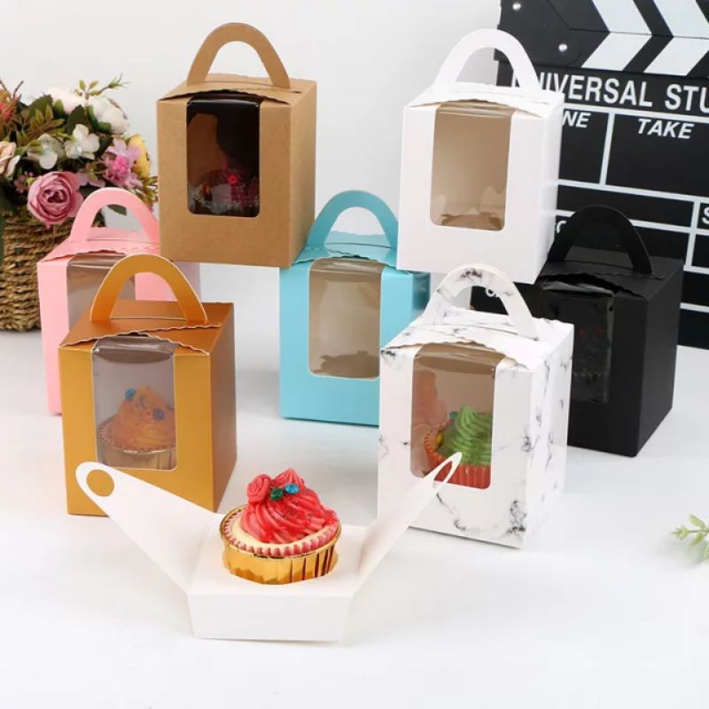 Solo Cupcake Box with hole (1 cupcake slot) with handle (1pc) | Shopee ...