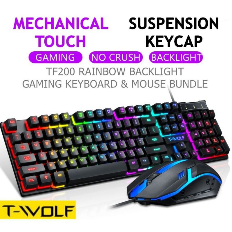 T-Wolf TF200 Gaming Keyboard With Mouse Rainbow Backlight Gaming Wired ...