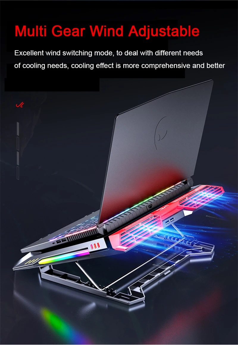 RGB Gaming Laptop Cooler Adjustable Notebook Stand 4500 RPM Powerful ...