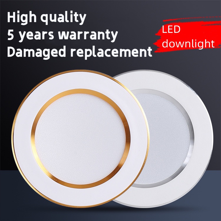 LED Tricolor 5W Down Light Round Panel Recessed Pin Light Ceiling Light ...