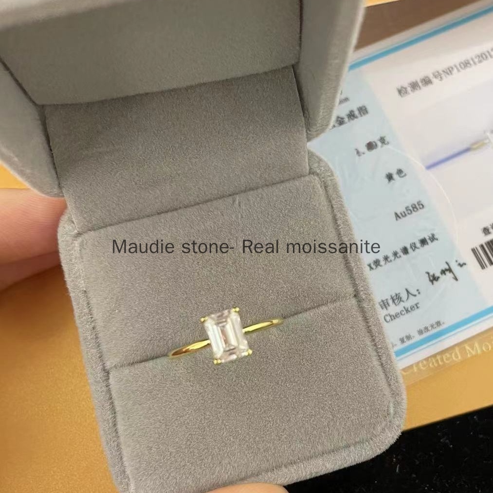 14K Gold Pawnable Ring Customize Jewelry Emerald Cut 18K Real Gold ...