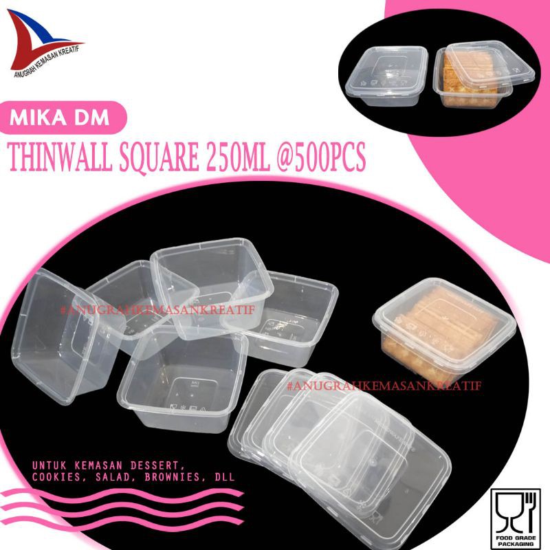 Thinwall Dm Square 250ml / Cake Box / Thinwall Box (50 Pcs) | Shopee ...