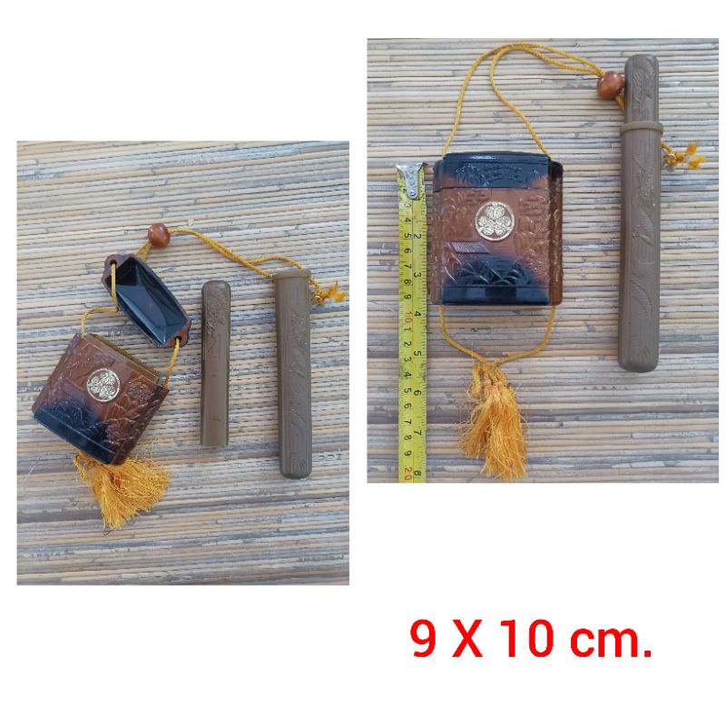 Vintage Japanese Samurai Inro Traditional Pill Box Netsuke Mitsuba ...