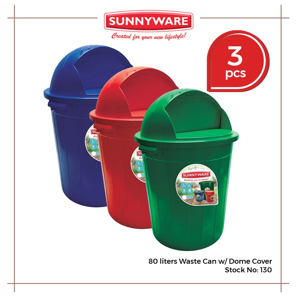 3pcs 80 liters Waste Can w/ Dome Cover [Sunnyware 130] | Plasticware ...