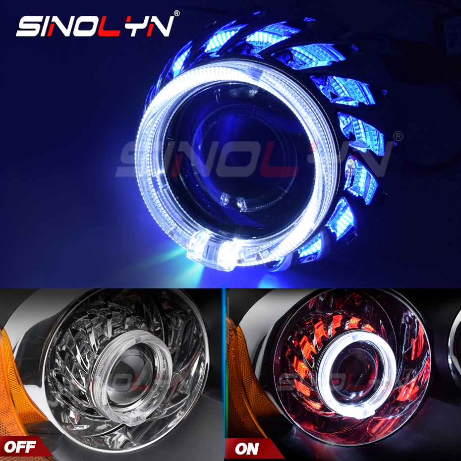 Sinolyn Dual LED Angel Eyes Lens For Motorcycle Headlight H7 H4 2.5 ...