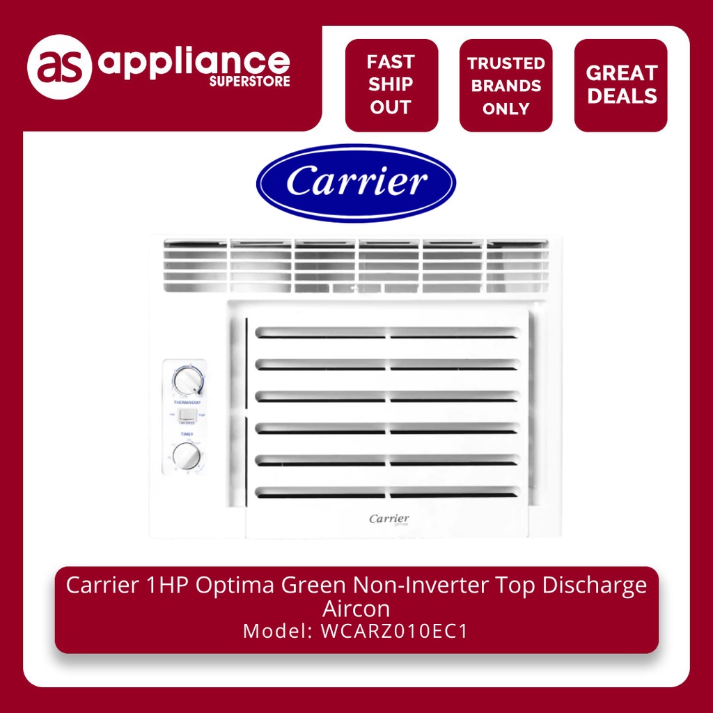 Carrier 1HP Optima Green Non-Inverter Top Discharge Aircon WCARZ010EC1 ...