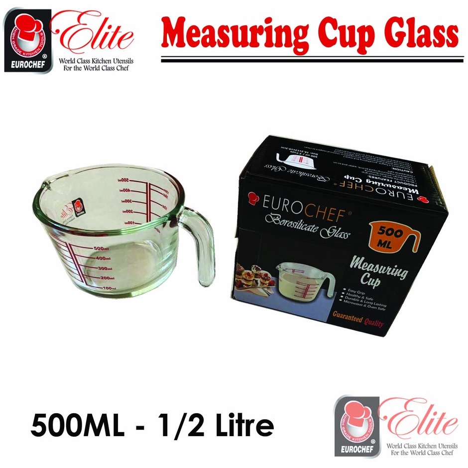 Eurochef 500mL 2 Cups Borosilicate Glass Measuring Cup 9500 with ...