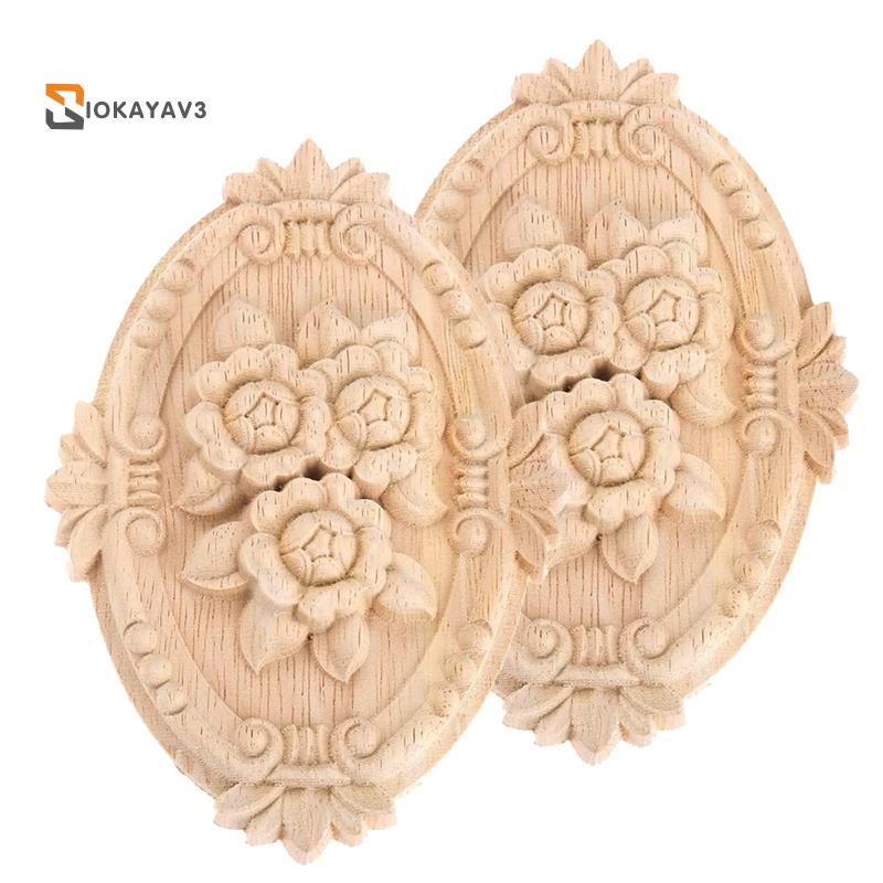 2Pcs Wood Carved Applique Frame Onlay Unpainted Furniture Decoration ...
