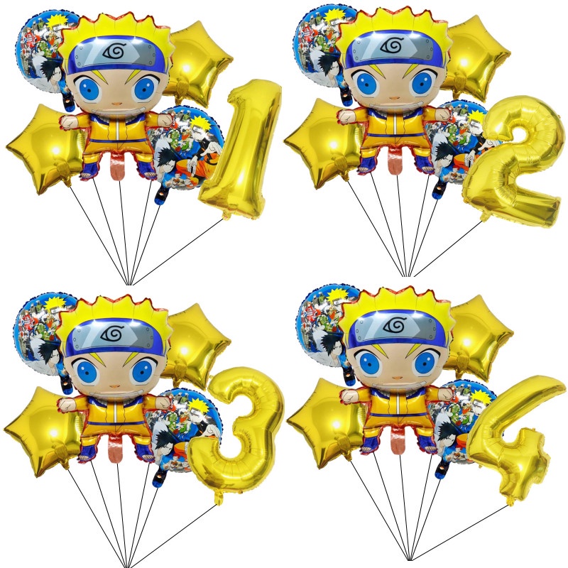 6pcs/set Naruto Theme Foil Number Balloons Cartoon Kid Birthday Scene ...