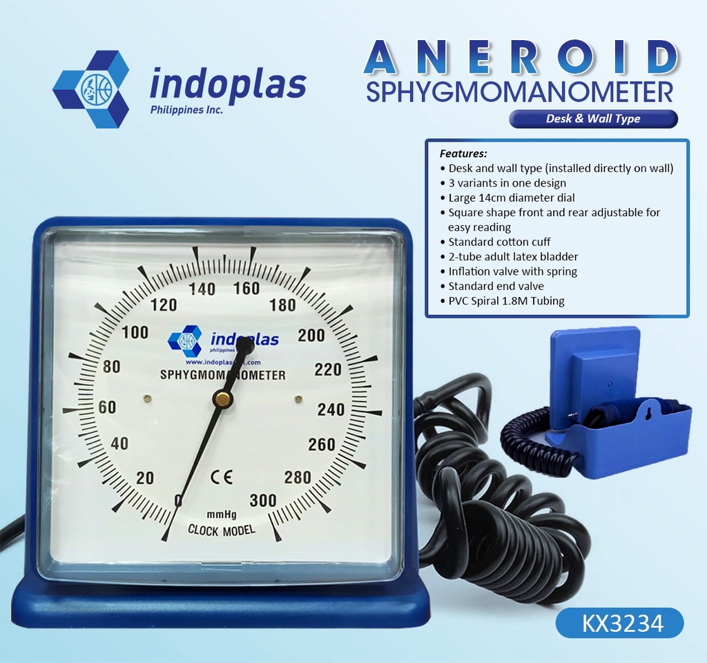 Indoplas Aneroid Blood Pressure Sphygmomanometer Desk & Wall Type | Shopee Philippines
