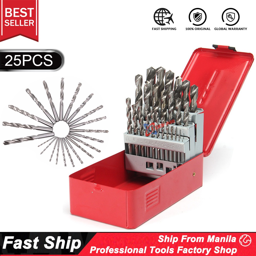 High Quality 25Pcs Twist HSS Metal Drill Set Drilling Bit Tool 1-13mm ...