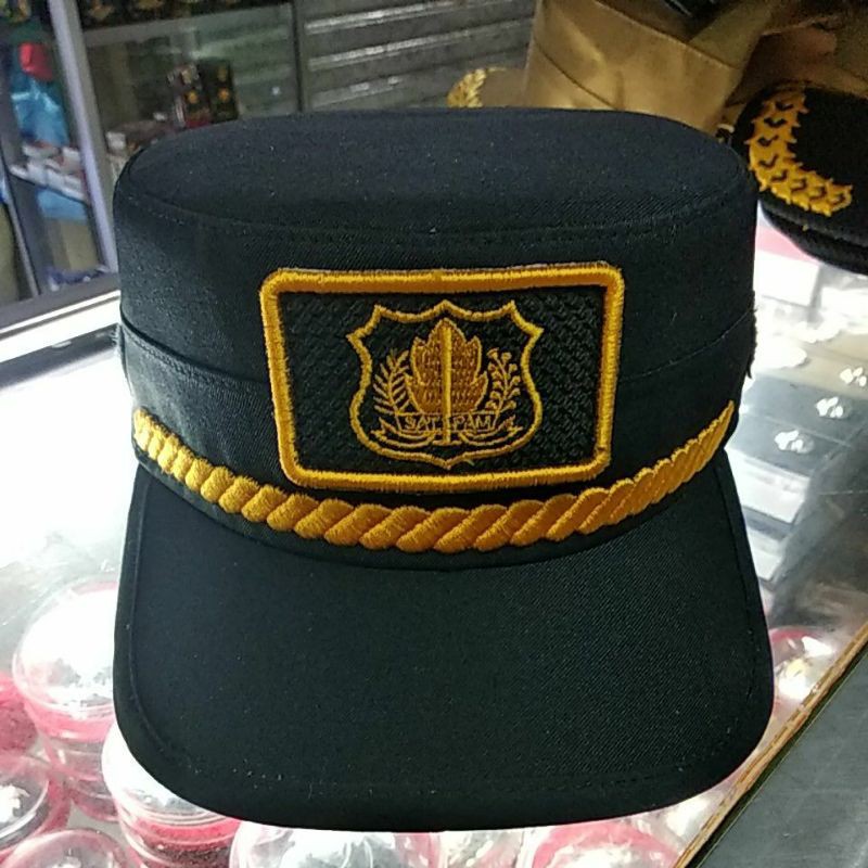 HITAM Adhesive security guard black commando hat, free name embroidery ...