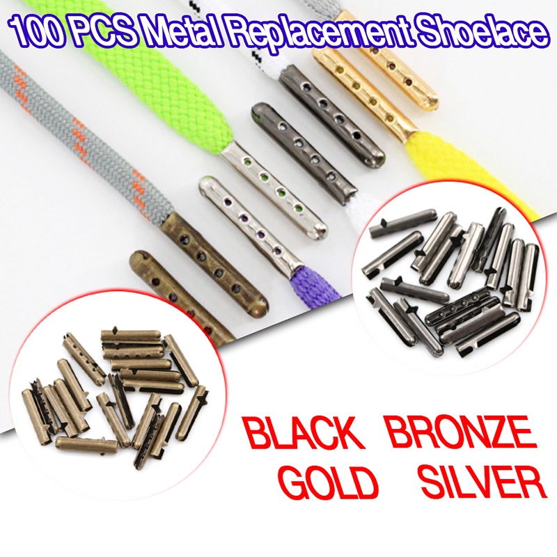 [Spot]100 PCS Metal Replacement Shoelace Shoe Lace Aglet Tip Head ...