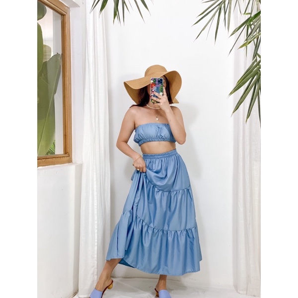 Garter Bra Top with Layered High Waist Maxi Skirt Coco Set by Clothes ...