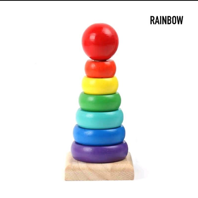 Kisy.shop Rainbow Tower Toy Wooden Toy Wooden Tower Donuts Stacking ...
