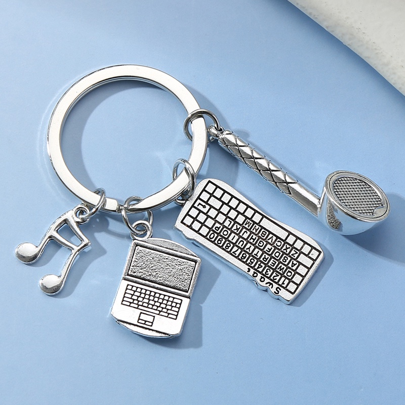 Game Keychain Computer Keyboard Earphone Music Note Key Ring Electronic Sports Key Chains For ...