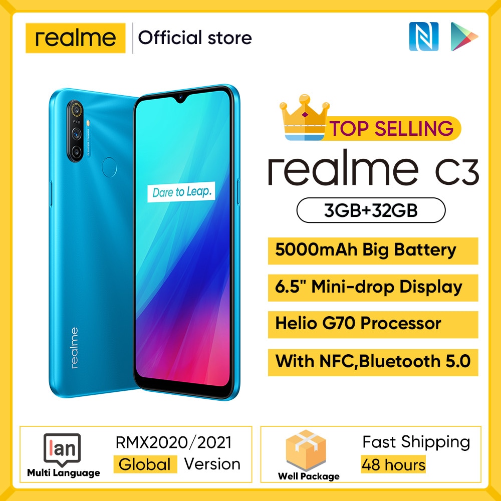 realme C3 5000mAh Battery Mobile Phone 3GB RAM 32GB Helio G70 Octa Core ...