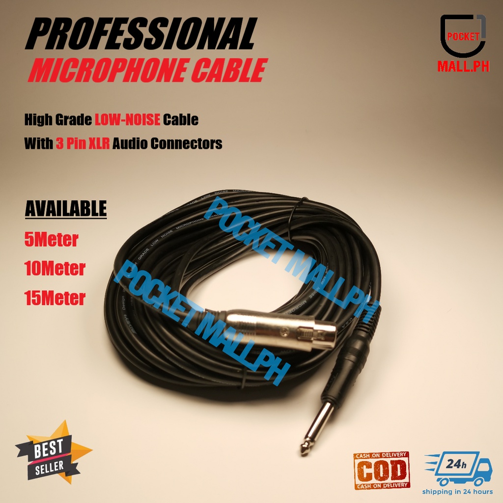 Professional Microphone Cable 5m/10m/15m XLR Female To 6.35mm Male Plug ...