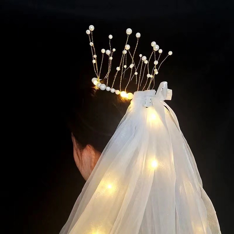Colorful LED Lighting Girl Veil Crown Birthday Hairband Flower Holy ...