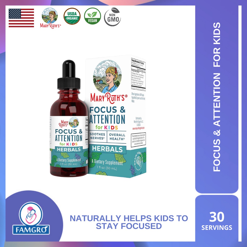 Mary Ruth's Organic Focus & Attention VEGAN Herbal Blend Drops for Kids ...
