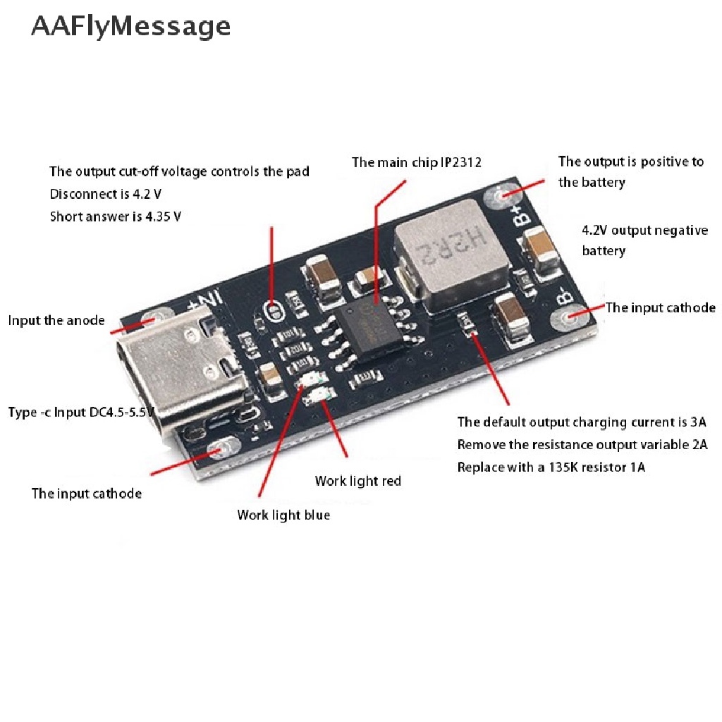 AAFlyMessage Type-C USB 5V 3A 3.7V 18650 Lithium Li-ion Charging Board Charger Module PH ...