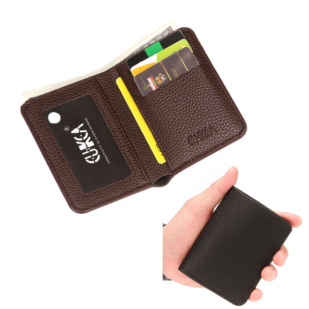 Unisex Slim PU Leather Bifold Wallet Purse Fashion Korean Style Lychee ...