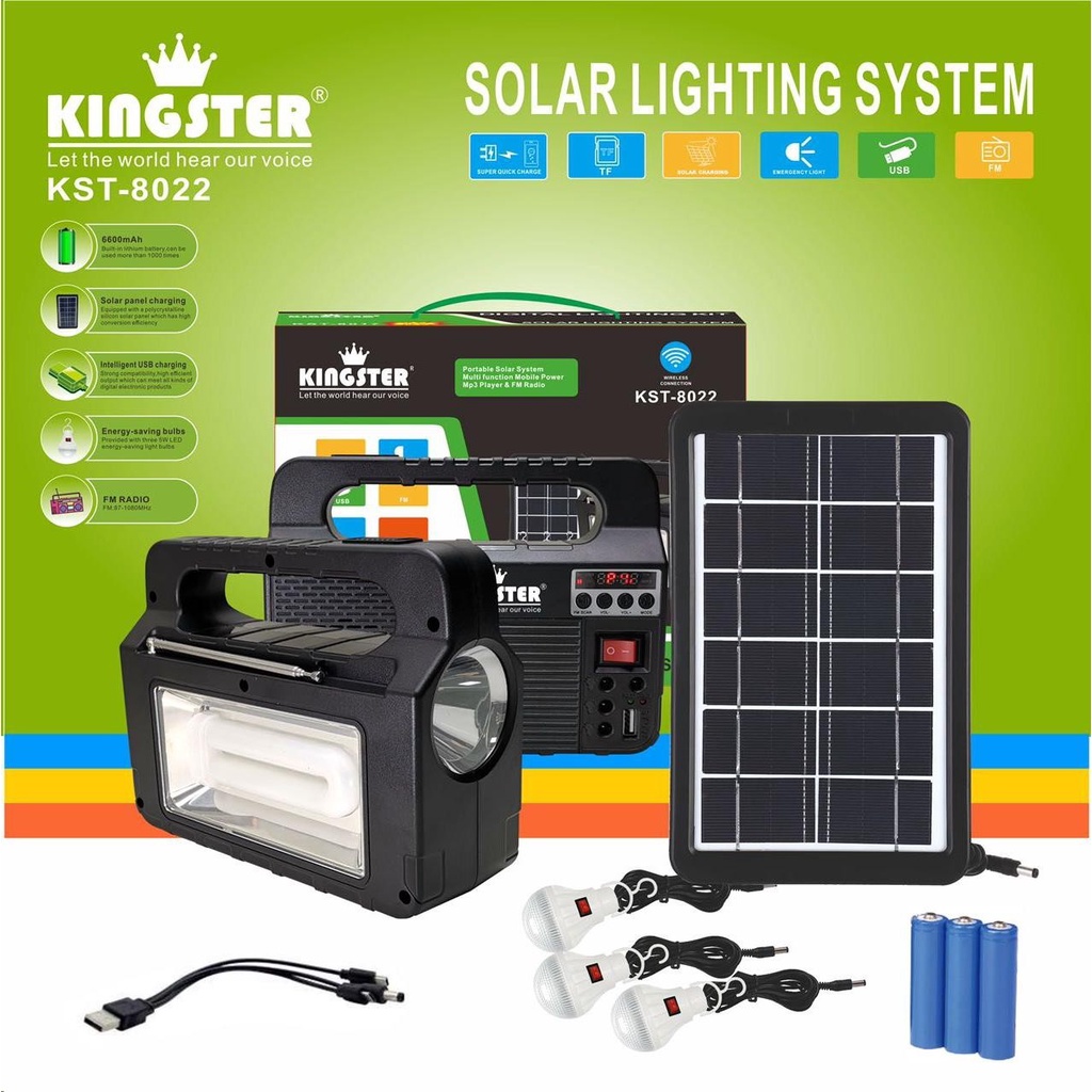 Kingster KST-8022 Speaker Solar Lighting System with Bulb and Solar ...