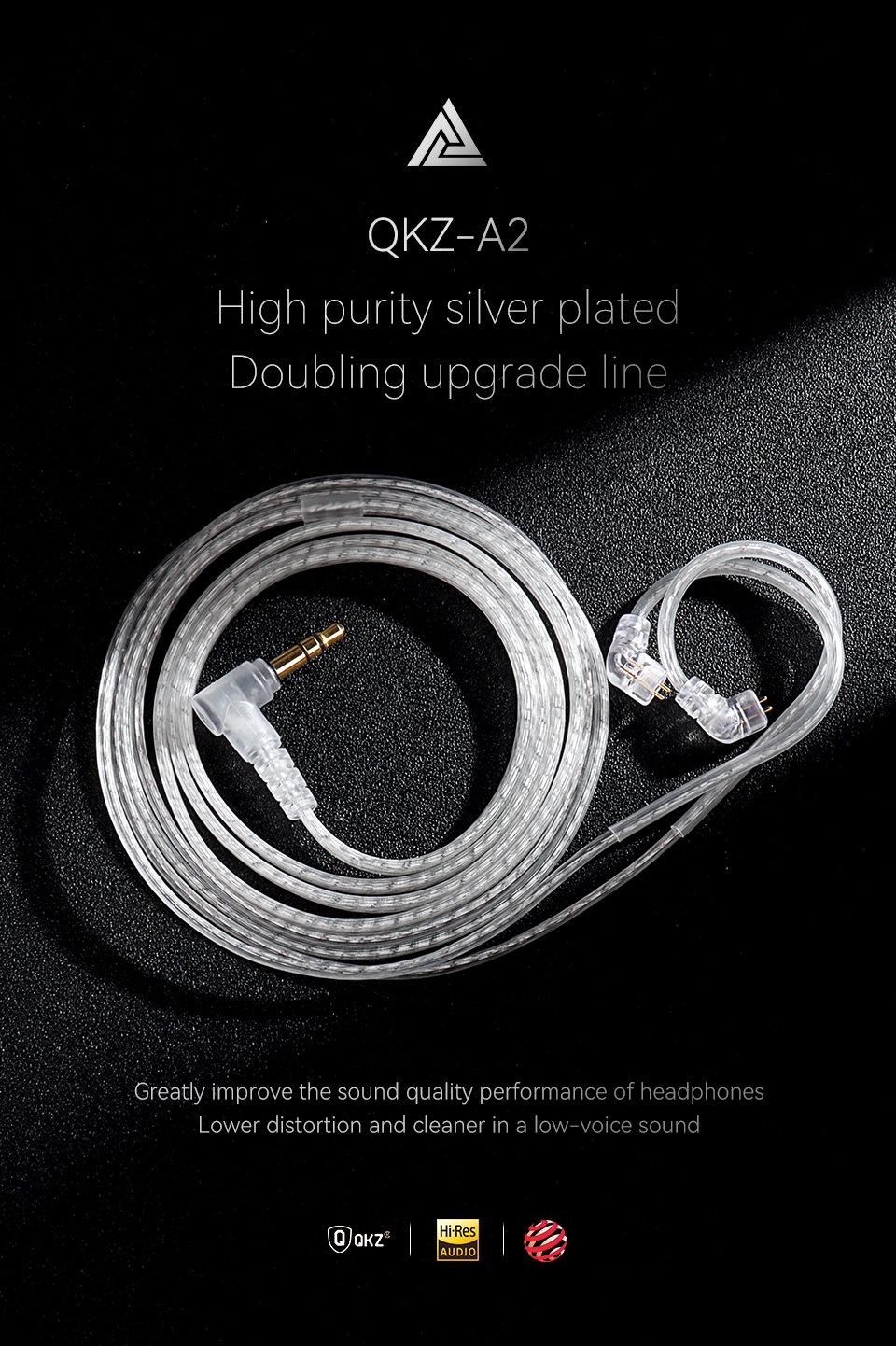 QKZ A2 High Purity Silver Plated QDC KZ C Pin Earphone Upgrade Cable for Castor EDX PRO ZS10 PRO ...