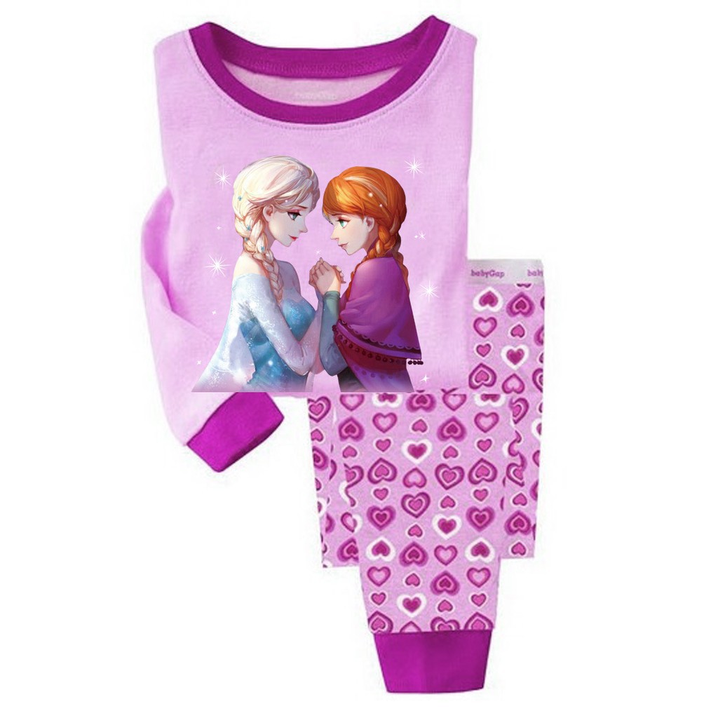 Disney Frozen Elsa Girls Long Sleeve Pajamas Purple Homewear Kids ...