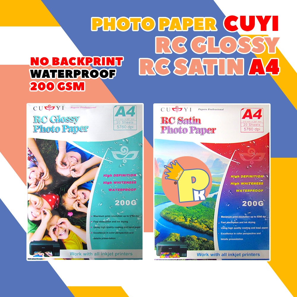 CUYI RC Satin RC glsooy A4 200GSM PHOTO PAPER(20’pcs ) No Back Print ...