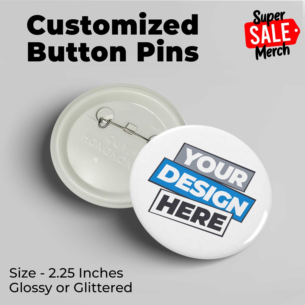 Personalized Customized Button Pins Glossy Matte Or Glittered High