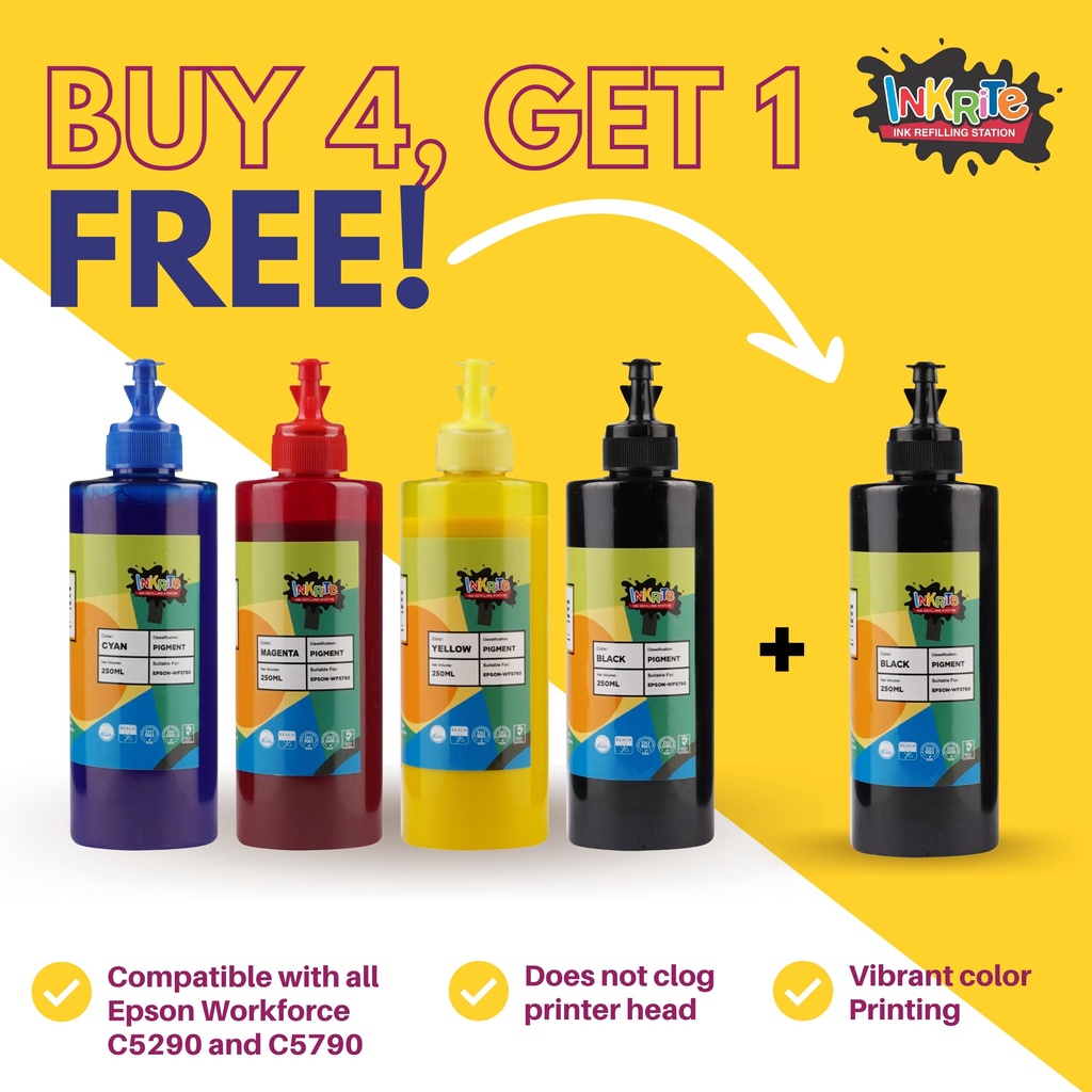 [BUY 4 GET 1 FREE] Inkrite Pigment Ink for Epson WorkForce WF-C5790 WF ...
