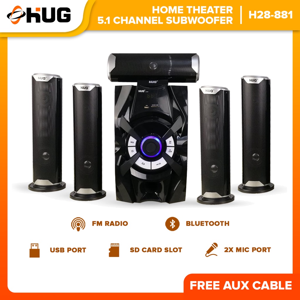 Hug 5.1 Bluetooth Home Theater Subwoofer Speaker With Aux Cable (w/ USB ...