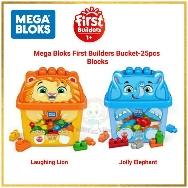Mega Bloks First Builder Bucket 25pcs ( Jolly Elephant / Laughing Lion ...