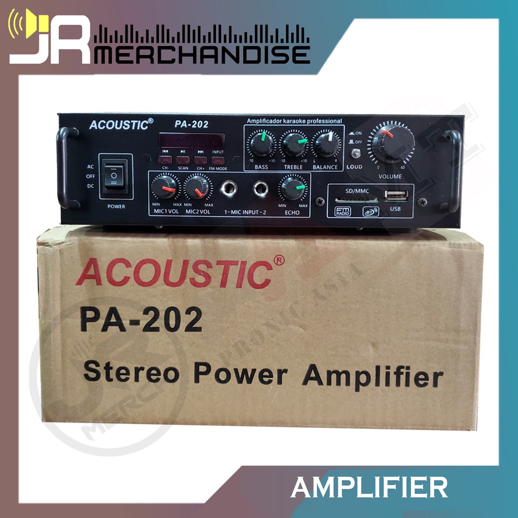 Acoustic (PA-202AC) 200w. x 2 AC/DC 2CH P.A. Amplifier with USB/SD Input, 2 Mic Input [JRM ...