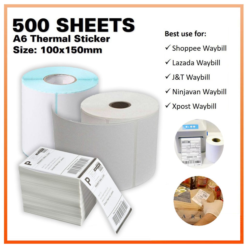 A6 Waybill Sticker / Thermal Sticker/Thermal Paper 100x150 (500pcs ...