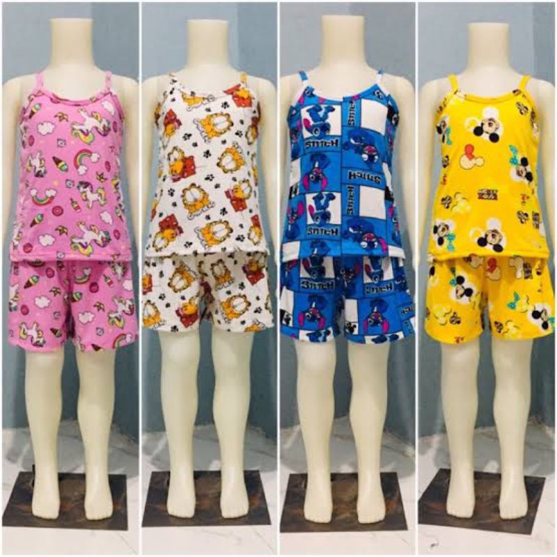 TEES MORE CO. Kids Pambahay Spaghetti Terno Shorts for Girls 1-10 Years ...