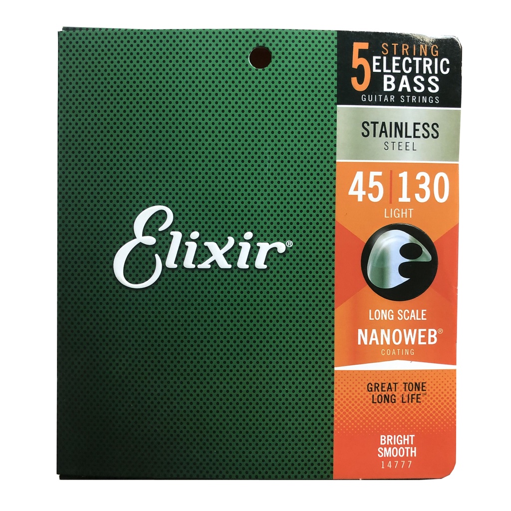 Elixir 14777 Nanoweb Coating Electric Bass Strings 5 String Medium ...