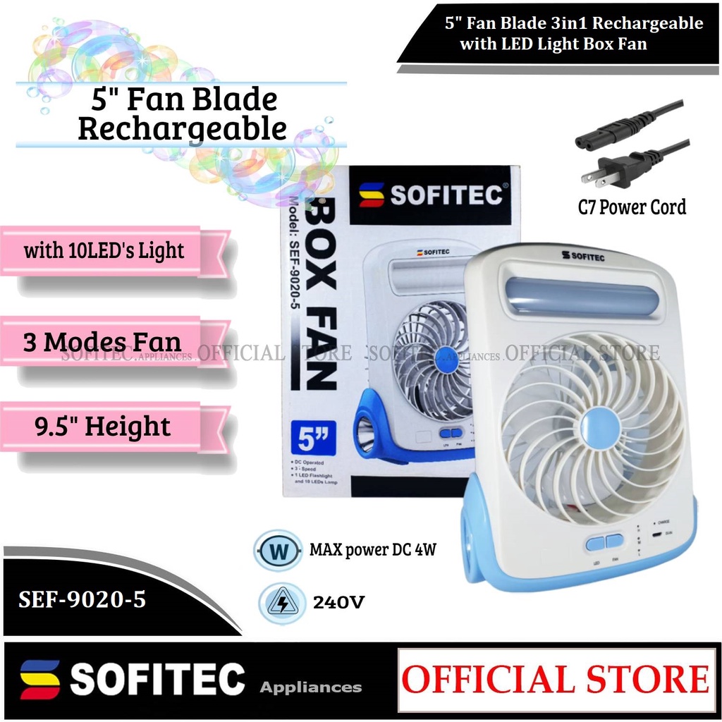 Sofitec 3in1 Rechargeable Fan Flashlight Portable Box Fan Electric Fan ...