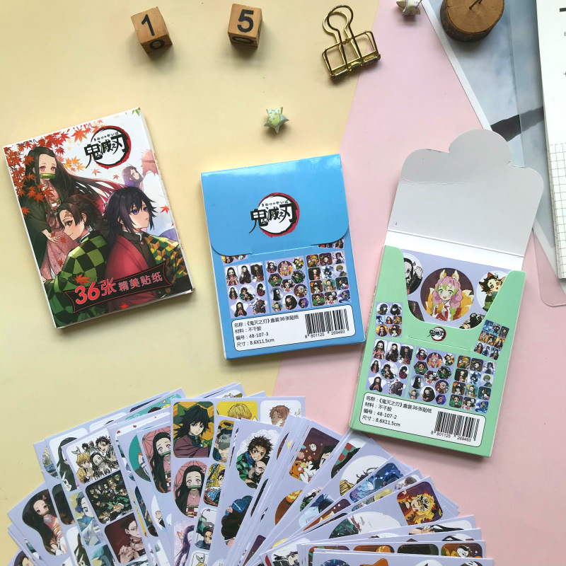 36 Sheets/box Demon Slayer Anime Cartoon Boxed Sticker Tanjiro Nezuko ...