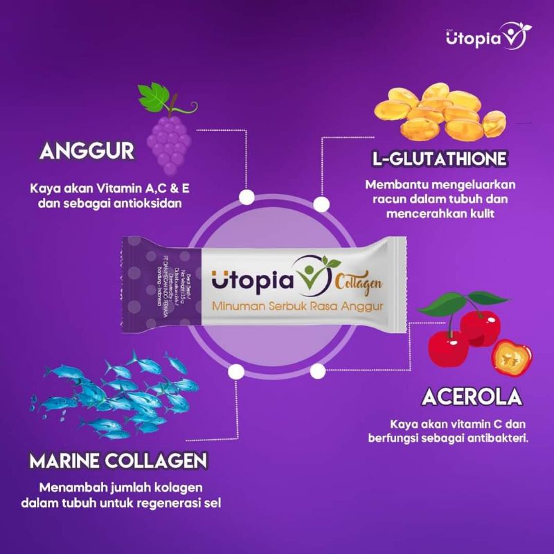 Utopia Collagen Grape flavored powder drink per 1 sachet | Shopee ...
