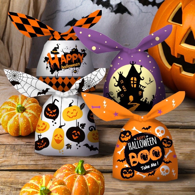50pcs Halloween Candy Bag Cookie Pouch Bunny Ear Halloween Food ...