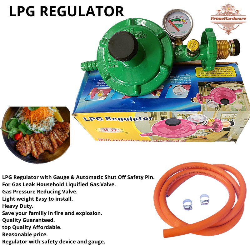 LPG Regulator with Gauge and Hose 1.5 m safe for fire explosion COD By ...