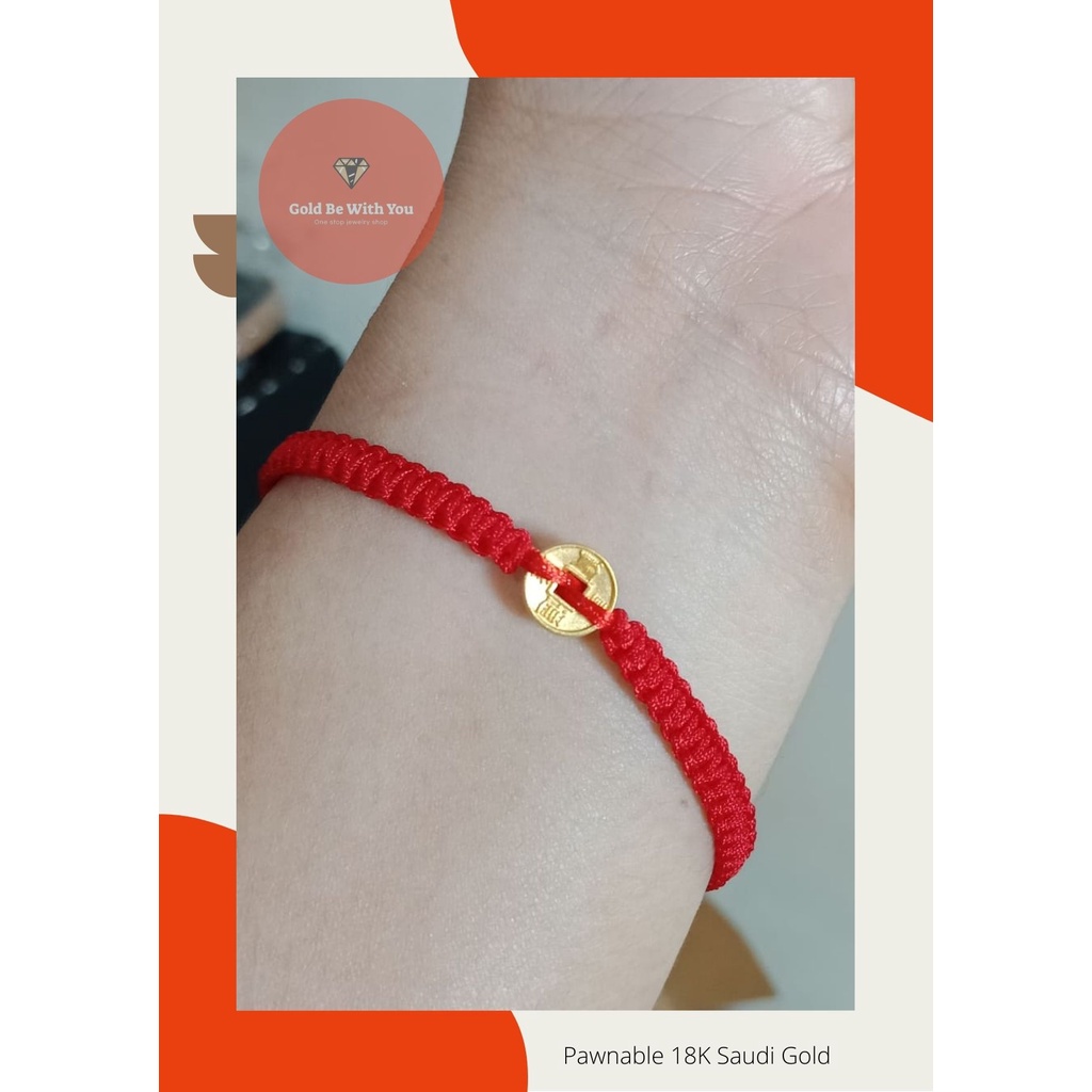 Pawnable 24K HK Gold Charm + Lucky Coin String Bracelet | Shopee ...